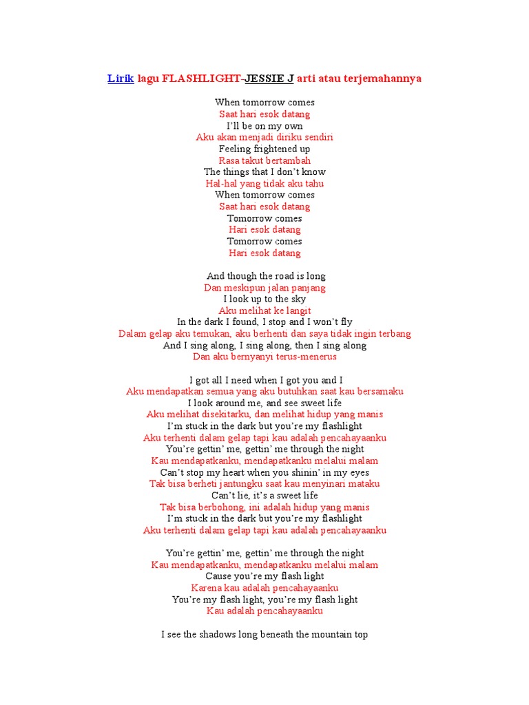 Lirik Lagu Flashlight | PDF | Fiksi Misteri, Thriller, & Kejahatan