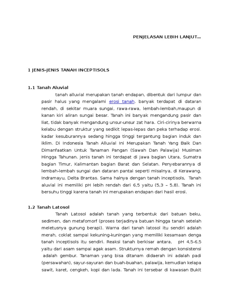Jenis Tanah Inceptisols (DASILTAN) | PDF