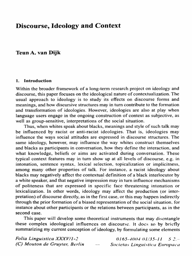 Discourse, Ideology and Context | PDF | Ideologies | Attitude (Psychology)