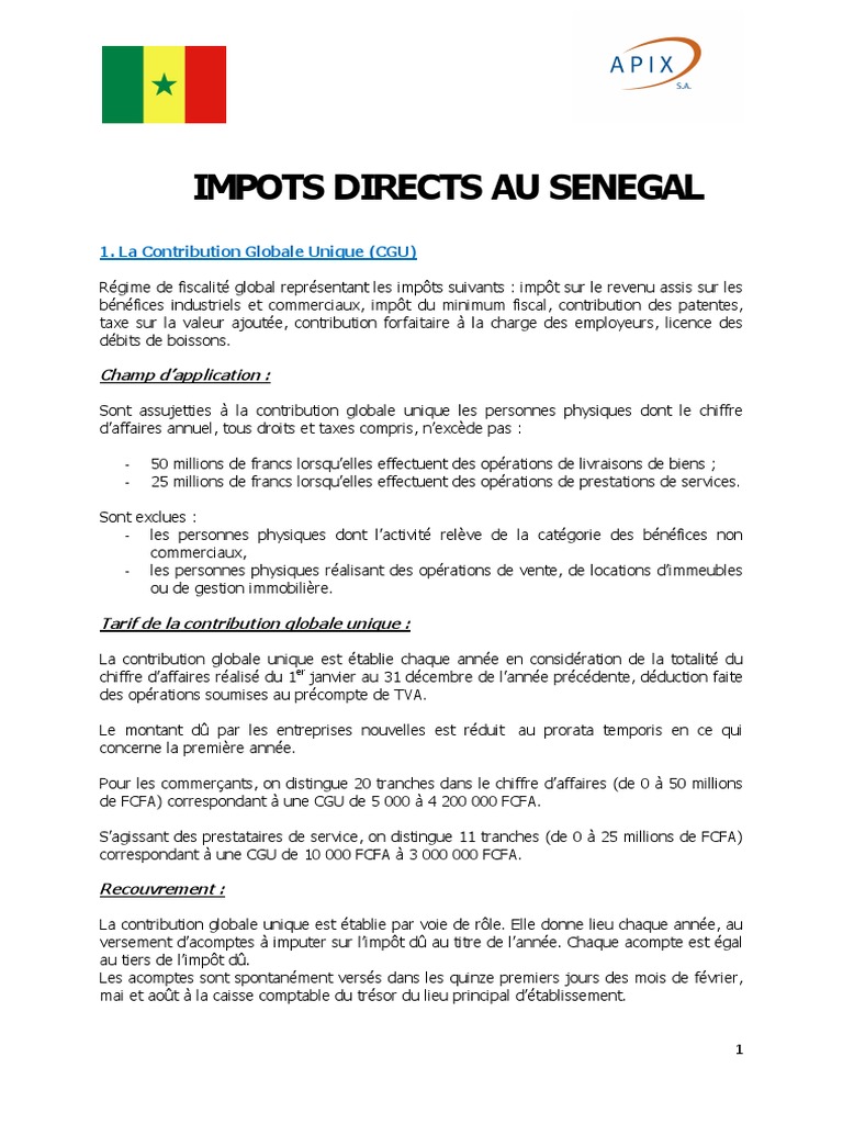 Les Impots Directs Au Senegal | Impôt sur le revenu | Plus-value