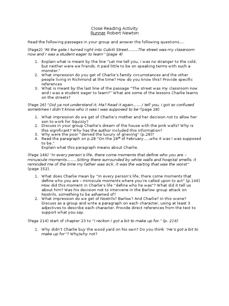 Close Reading Activity | PDF | General Fiction