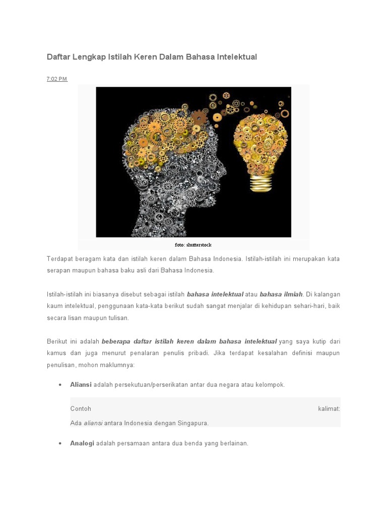Daftar Lengkap Istilah Keren Dalam Bahasa Intelektual | PDF | Seni ...