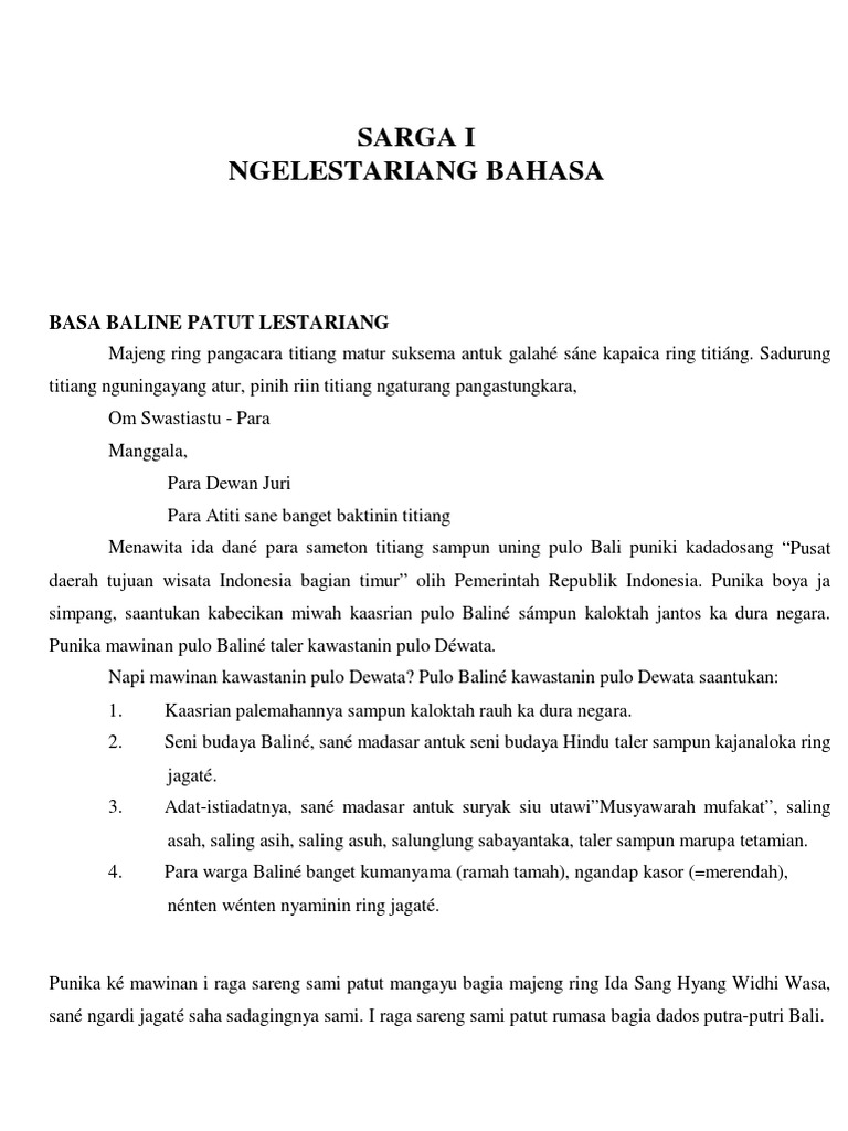 Pidarta Ngelestaring Basa Bali | PDF