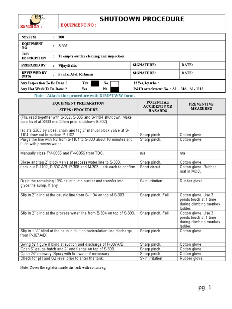 Shutdown Procedure: Note: Attach This Procedure With SIMPTWW Form | PDF