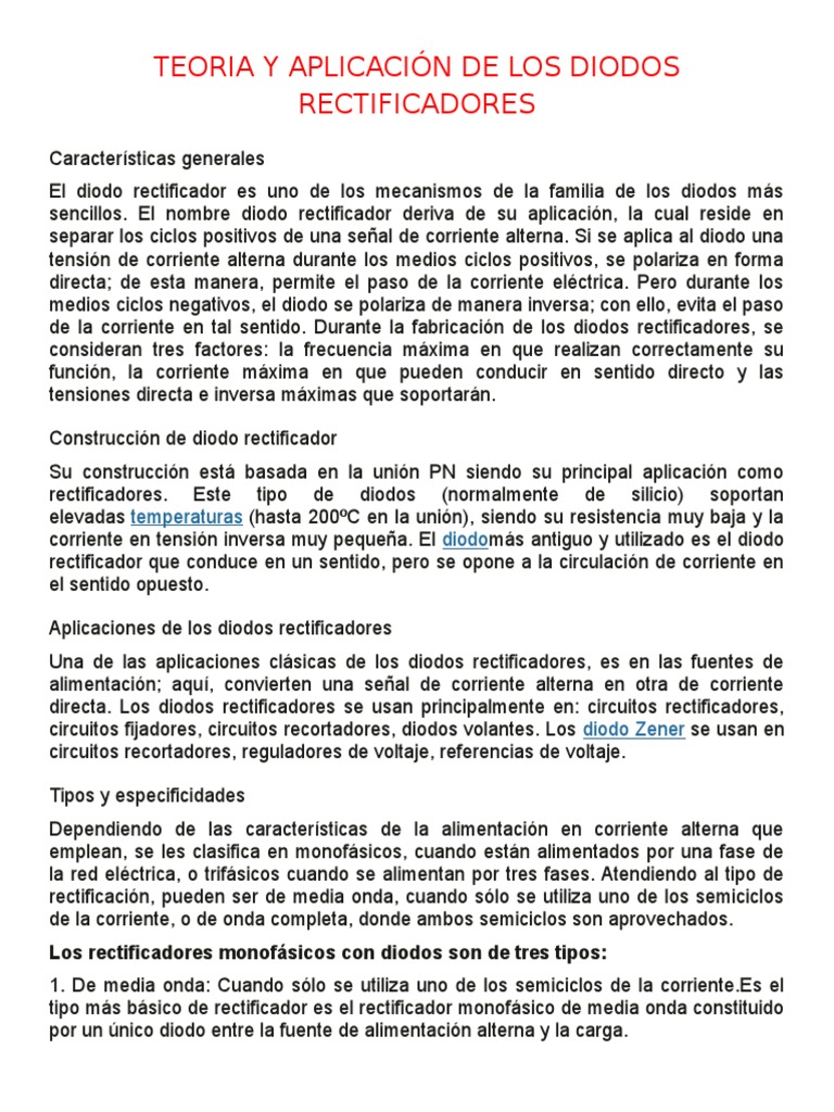 Teoria y Aplicación de Los Diodos Rectificadores | PDF | Rectificador | Diodo
