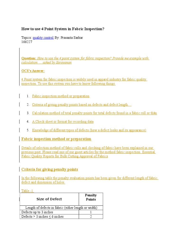 How To Use 4 Point System in Fabric Inspection | PDF