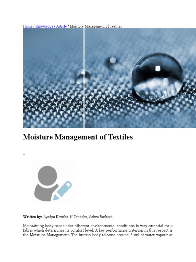 Moisture Management of Textiles | PDF | Textiles | Humidity