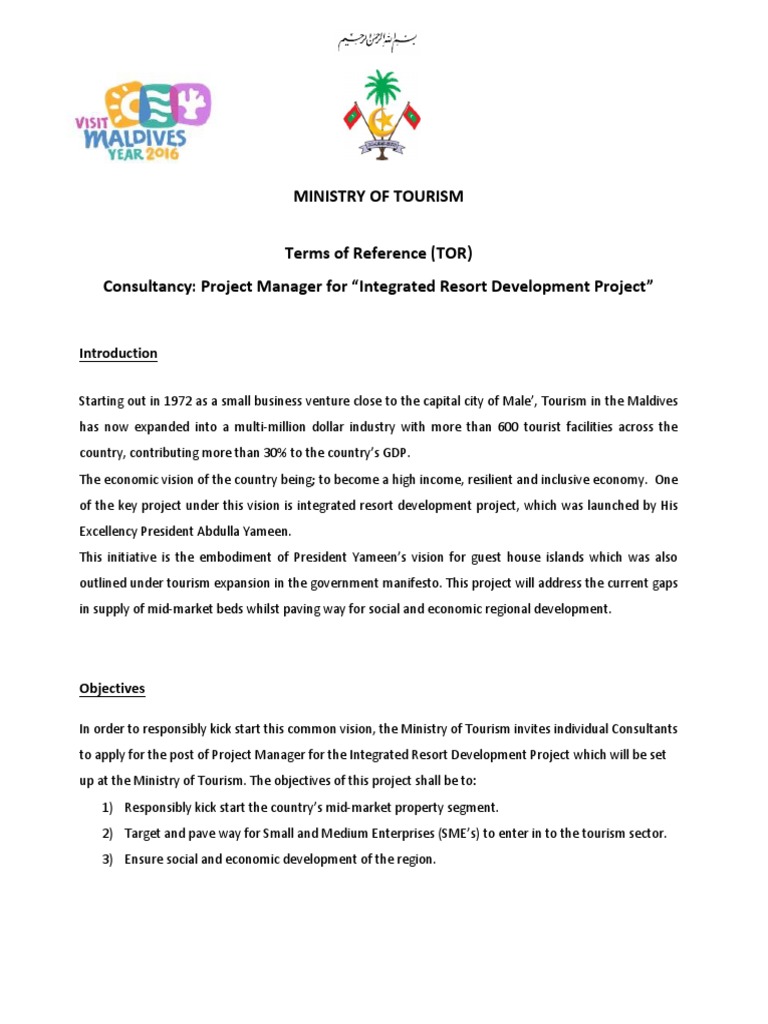 Terms of Reference For Project Manager | PDF | Tourism | Project Management