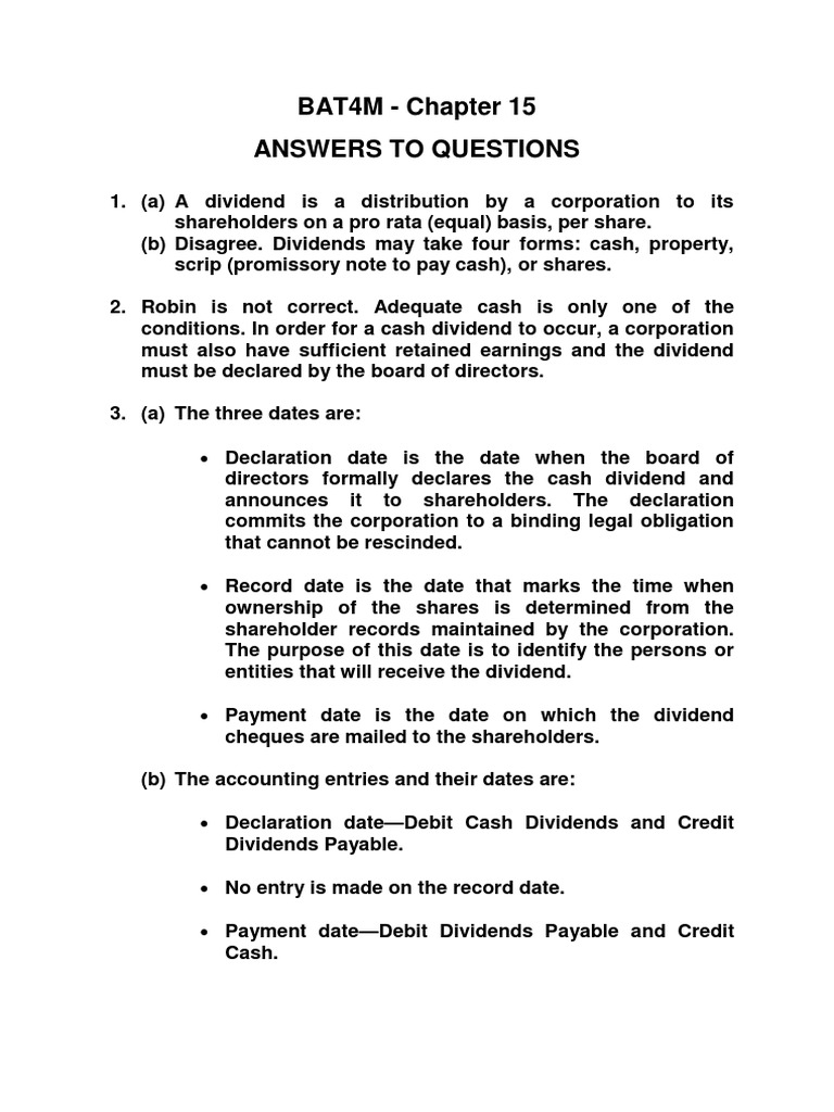 Chapter 10 Solutions Students Pdf Retained Earnings Dividend