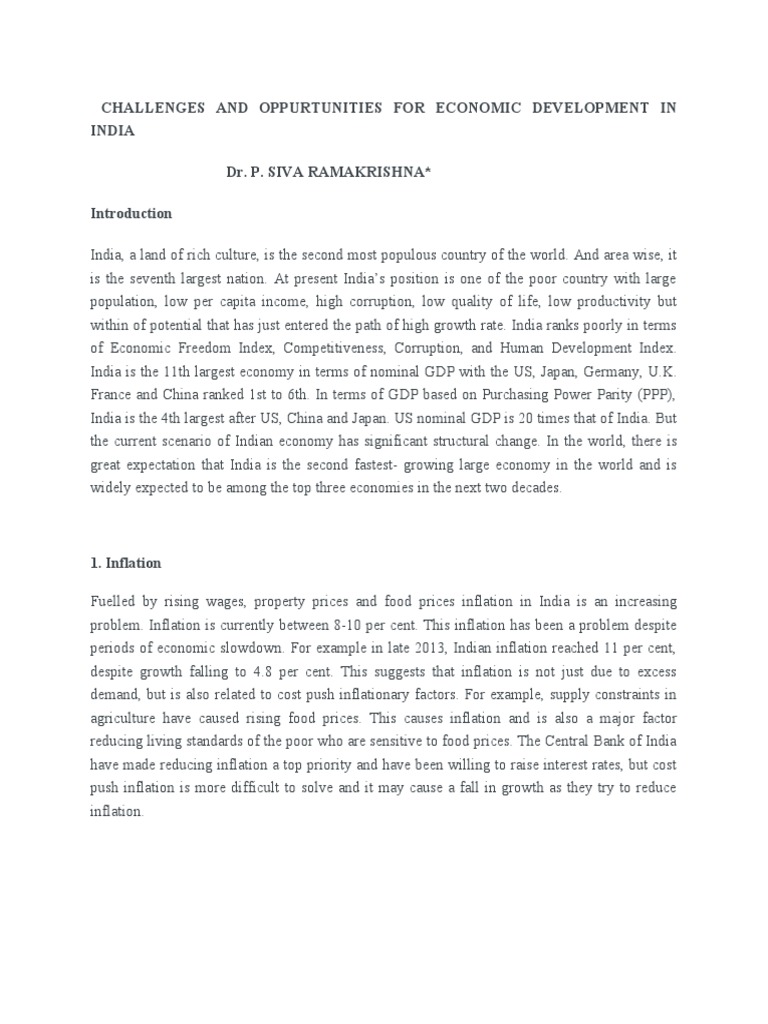 Economic Development Challenges and Oppurtunities | PDF | Inflation ...