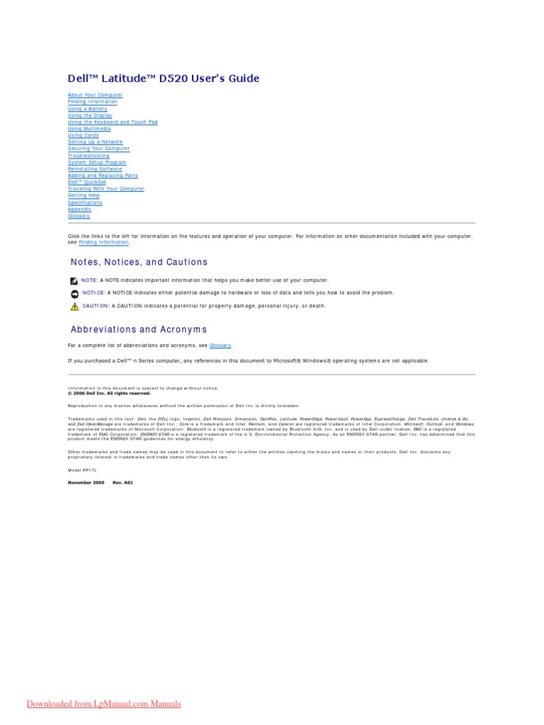 Dell Latitude d520 | PDF | Computer Keyboard | Computer Monitor