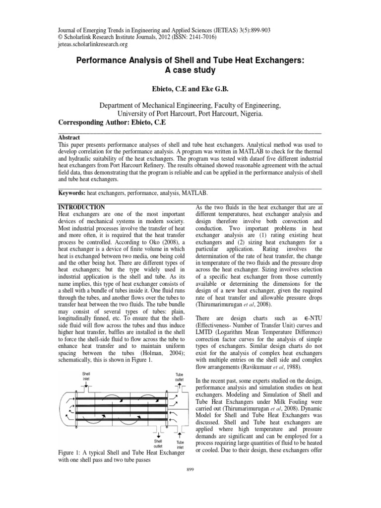 Performance Analysis of Shell and Tube Heat Exchangers | PDF | Heat ...