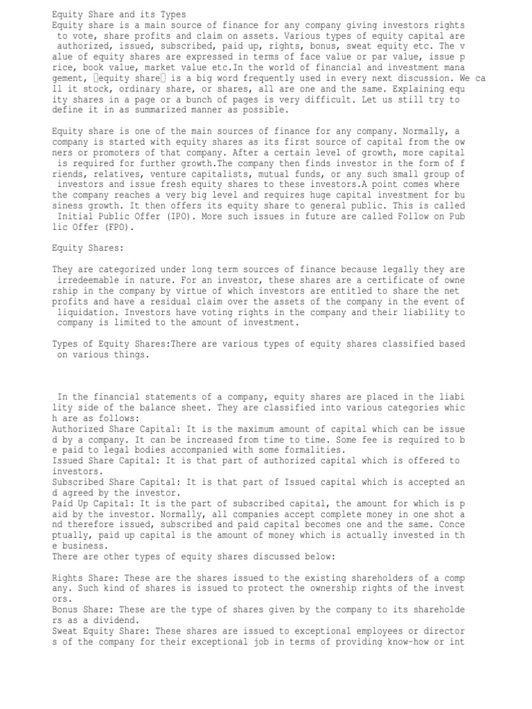 Types of Equity | PDF | Equity (Finance) | Stocks