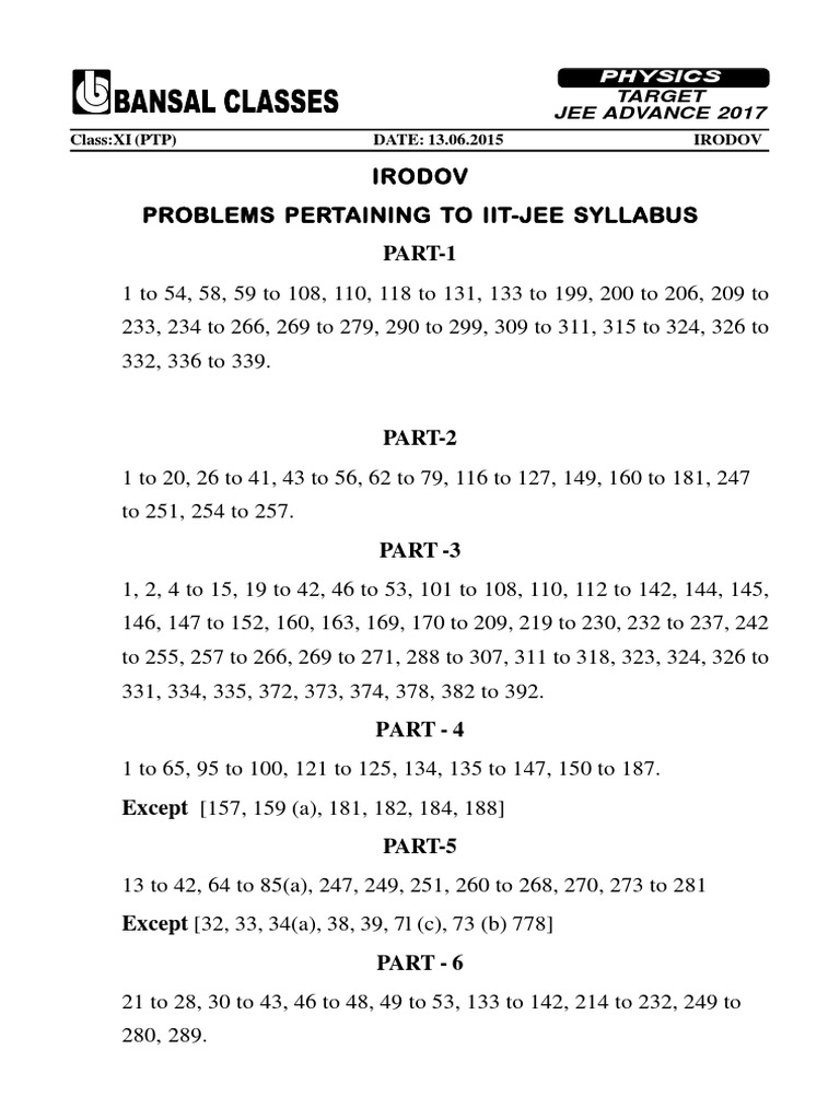 Irodov Problems Pertaining To Iit-Jee Syllabus: PART-1 | PDF | Evaluation Methods | Science ...
