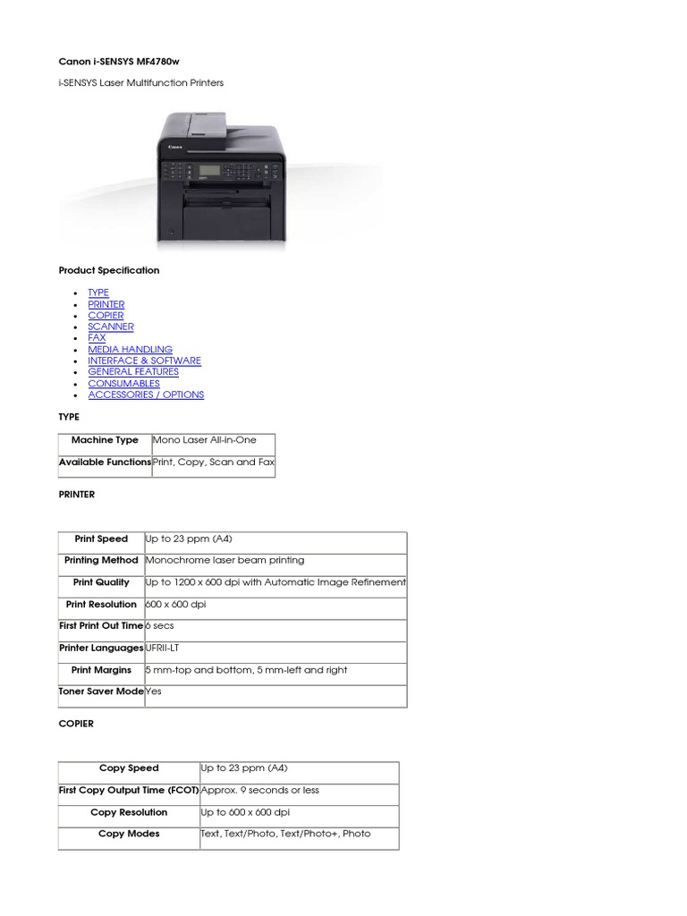 An In-Depth Look at the Canon i-SENSYS MF4780w Mono Laser All-in-One Printer | PDF | Image ...