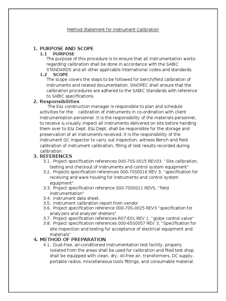 Method Statement For Instrument Calibration | PDF | Calibration ...