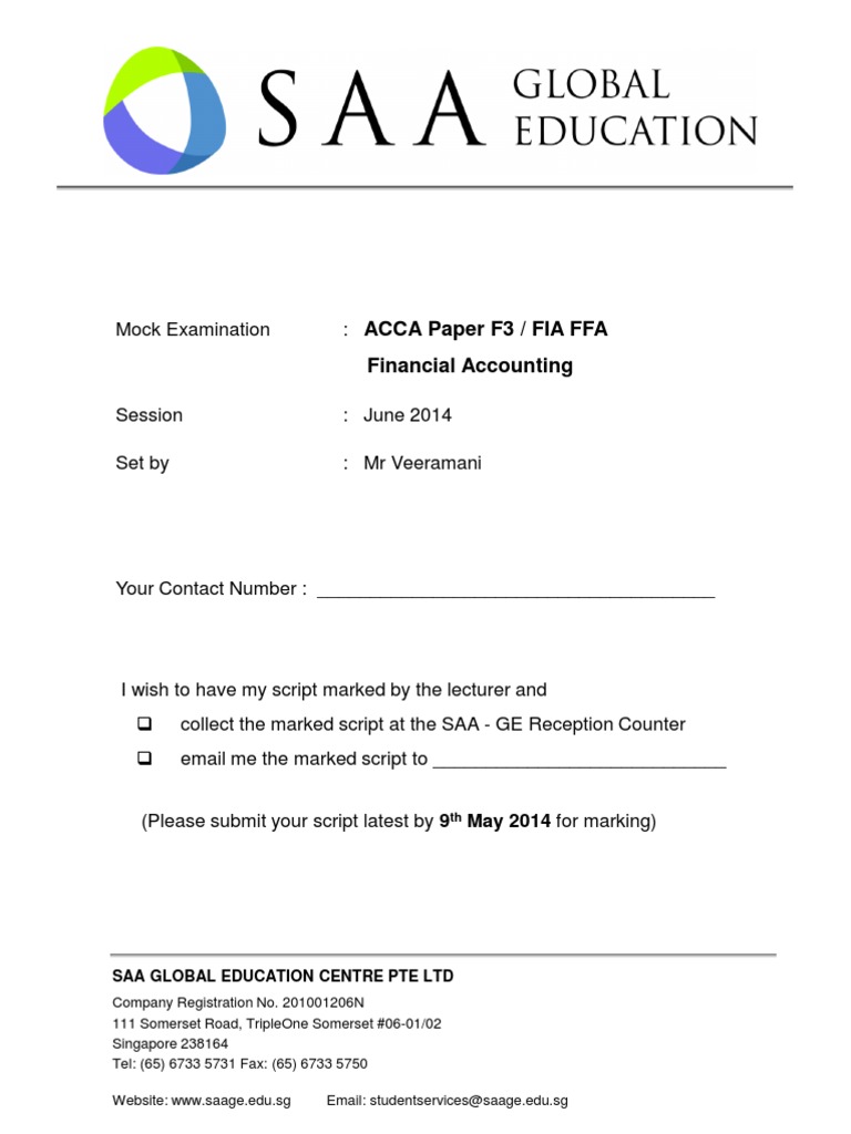 Acca Paper F3 / Fia Ffa Financial Accounting: May 2014 For Marking ...