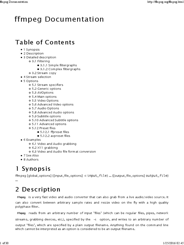 Ffmpeg Documentation | Download Free PDF | Codec | Command Line Interface
