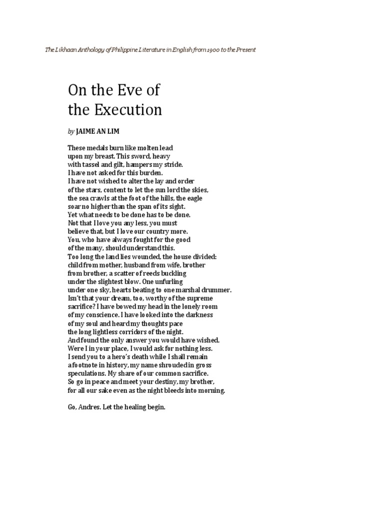 On The Eve of The Execution: by Jaime An Lim | PDF