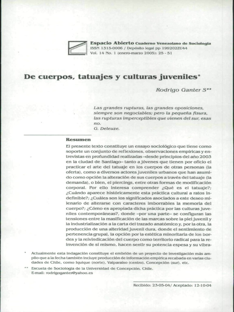 Tatuajes y culturas juveniles en Santiago | PDF | Tatuaje | Cultura ...