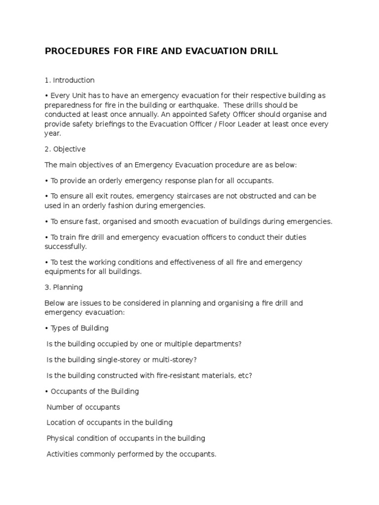 Procedures for Fire and Evacuation Drill | Emergency Evacuation | Emergency