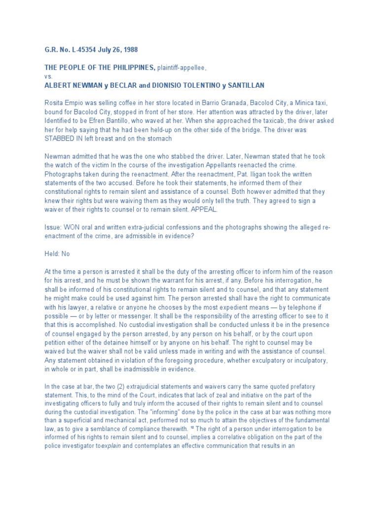 Case Digests | PDF | Miranda Warning | Confession (Law)