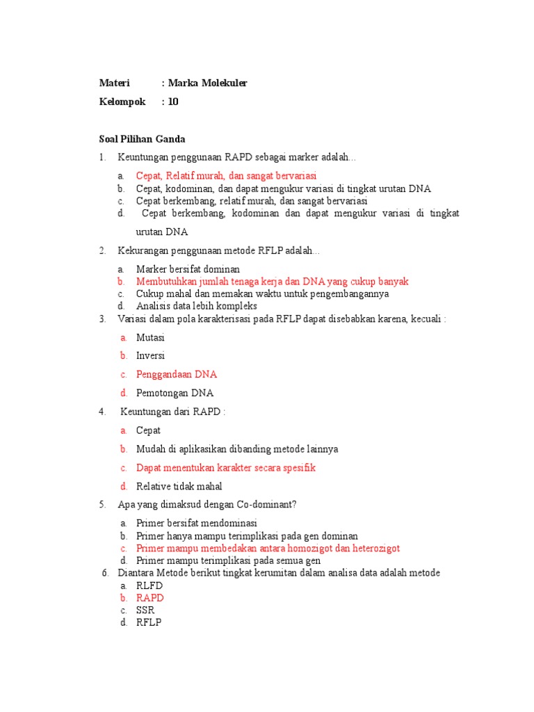 Soal TKPT Marka Molekuler | PDF | Sains & Matematika