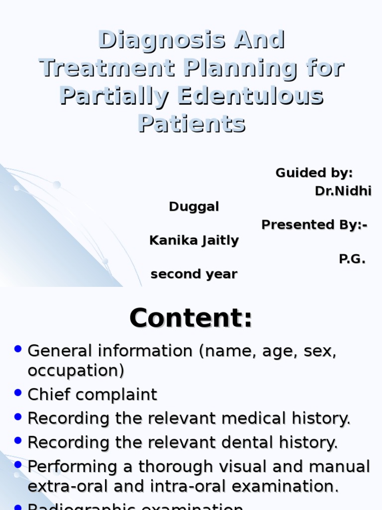 Diagnosis and Treatment Planning For Partially Edentulous Patients11 ...
