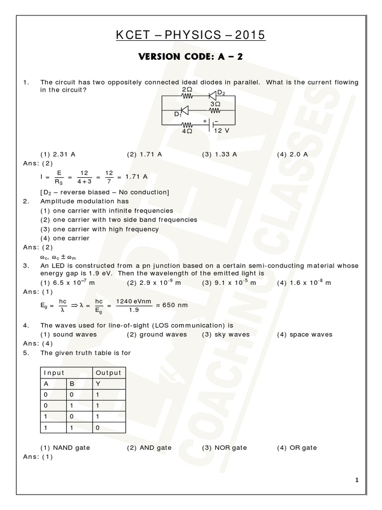 Analysis of Circuit with Parallel Diodes and Determination of Current Flow | PDF | Electronvolt ...