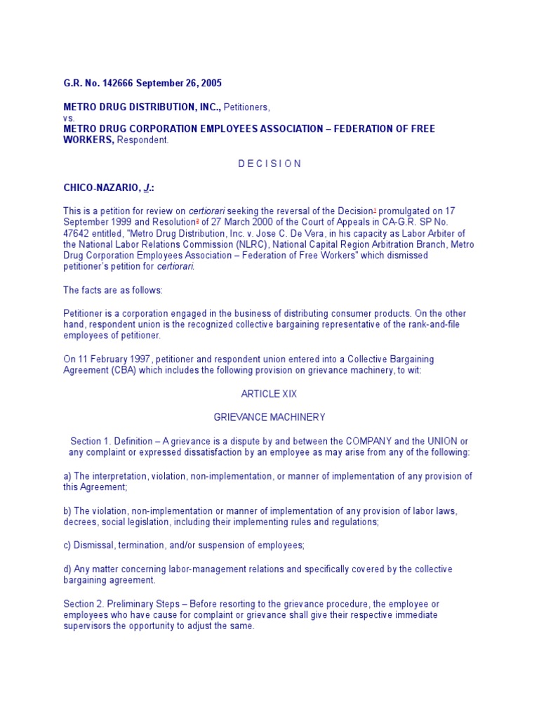 G.R. No. 142666 September 26, 2005 Metro Drug Distribution, Inc ...