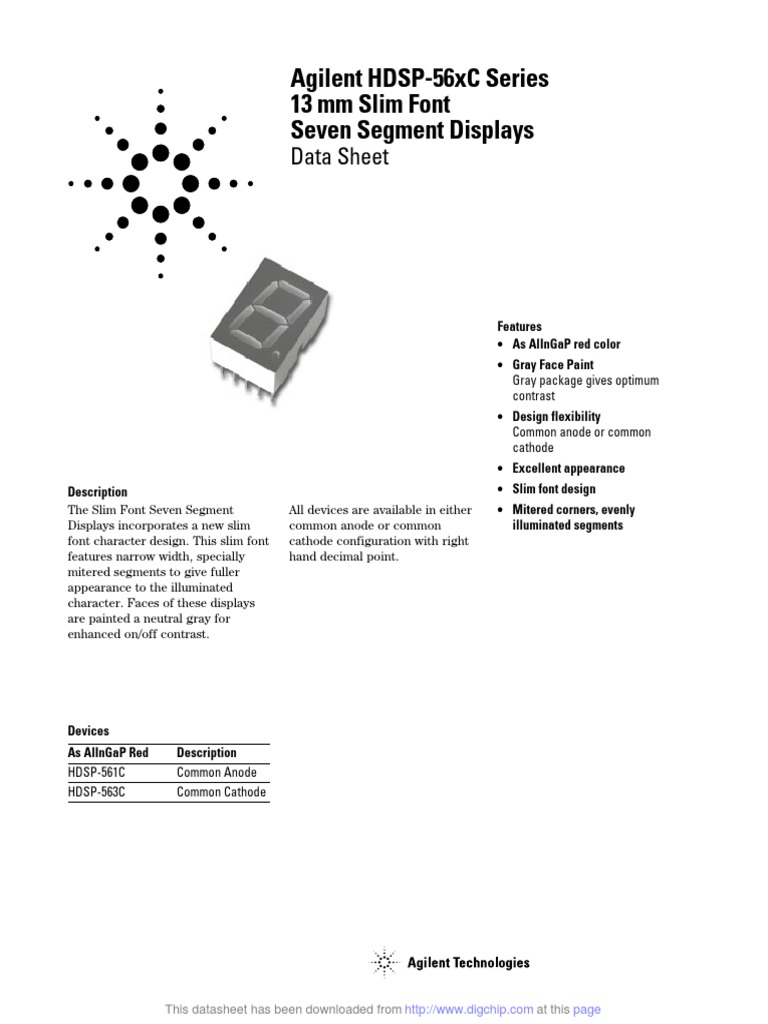Agilent HDSP-56xC Series 13 MM Slim Font Seven Segment Displays | PDF ...