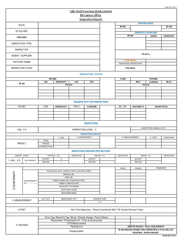 In-Line Inspection FORMAT - 1 | PDF