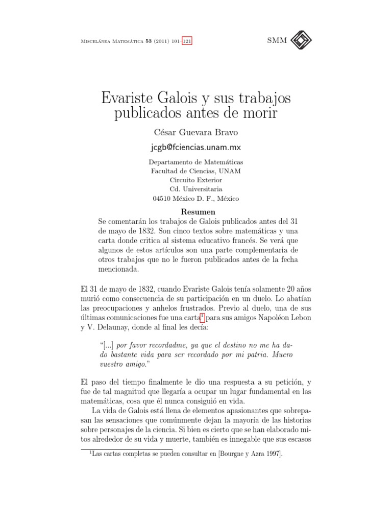 Evariste Galois: Obras y Legado Matemático | PDF | Ecuaciones | Permutación