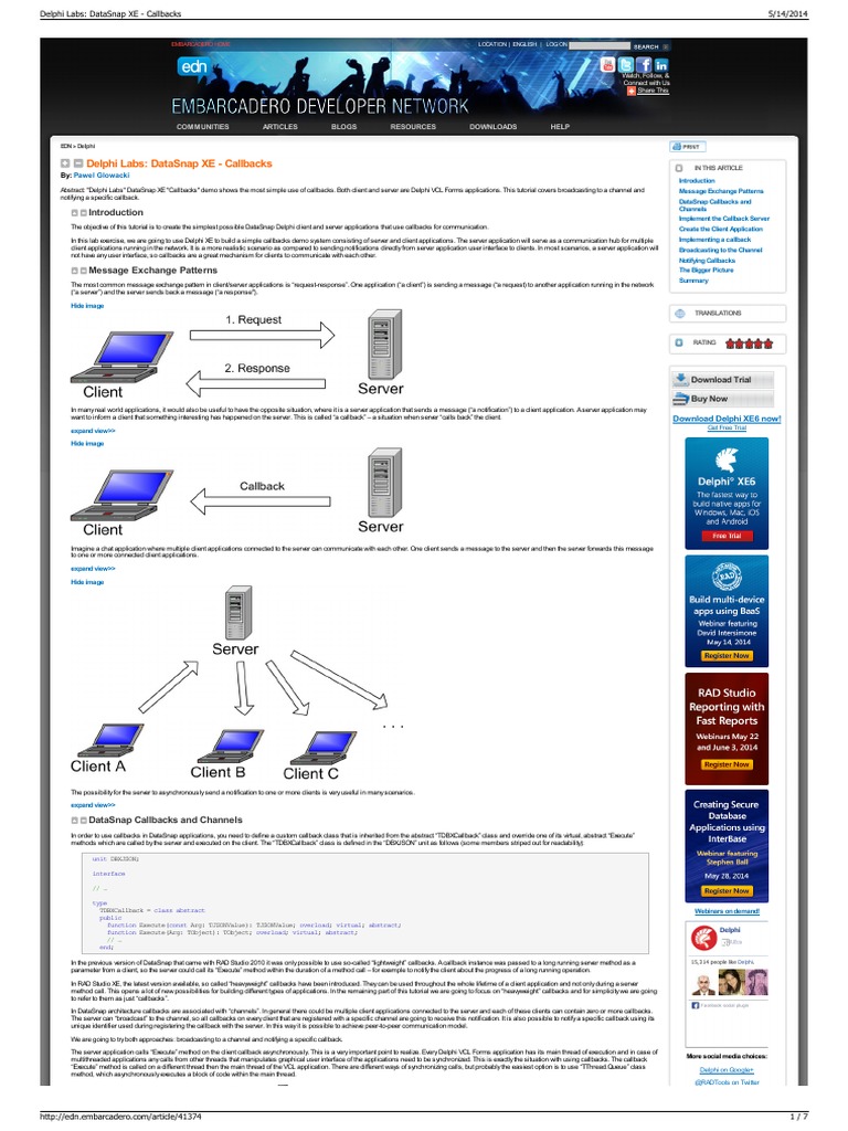 0 Delphi Labs DataSnap XE Callbacks | PDF | Thread (Computing) | Callback (Computer Programming)