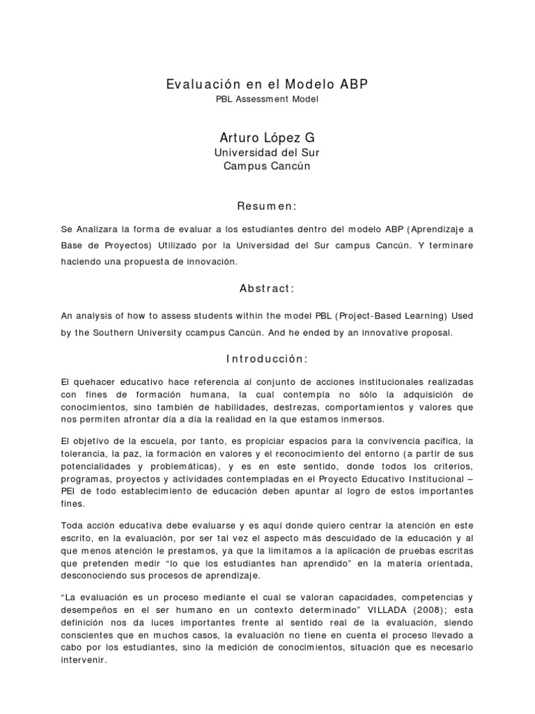 Evaluación en El Modelo ABP | PDF | Evaluación | Prueba (evaluación)