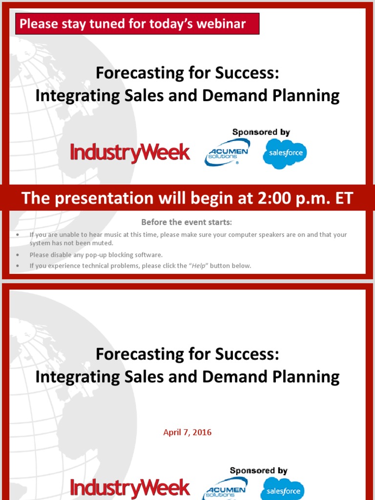 Webinar Slides Forecasting For Sucess - Integrating Sales and Demand ...