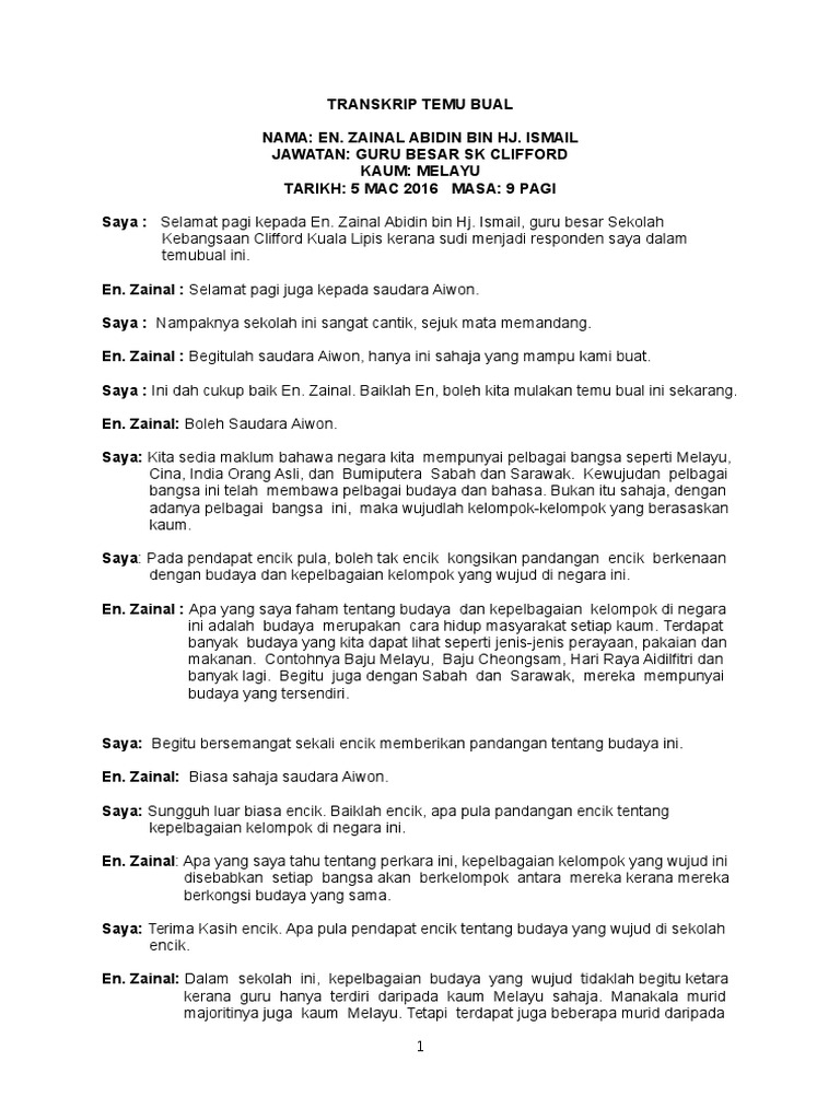 Transkrip Temu Bual | PDF