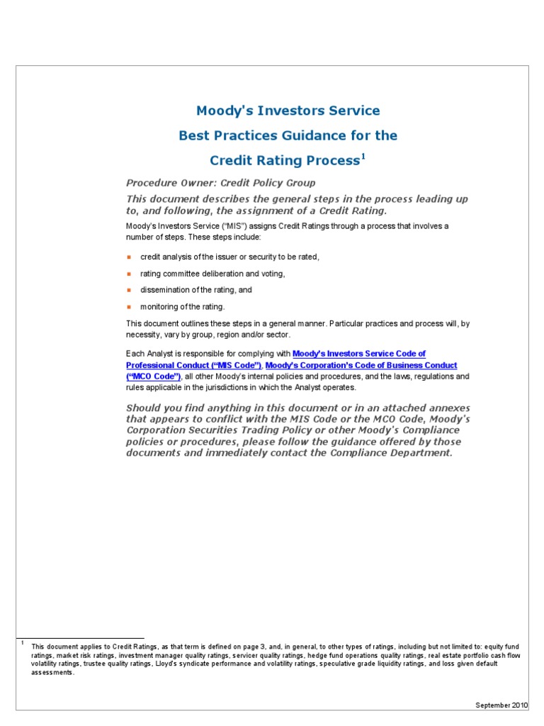 Best Practices Guidance For Thed Credit Rating Process | PDF | Moody's ...