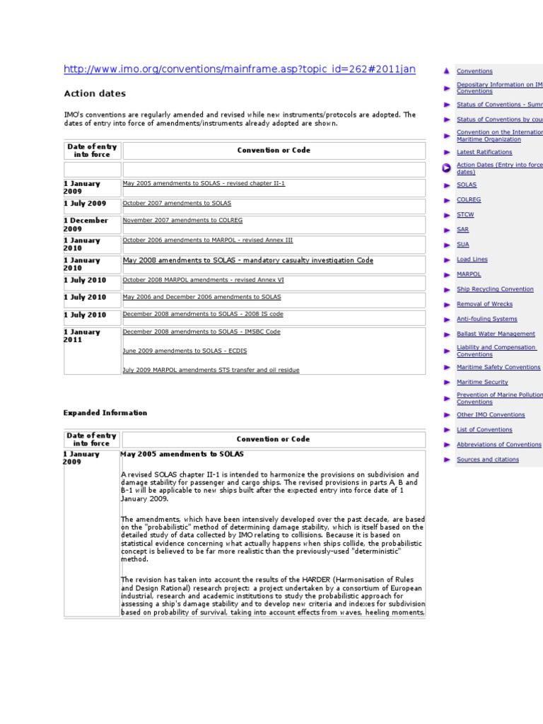 IMO Conventions Action Dates Overview | PDF