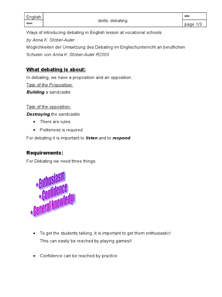 English Skills 'Debating' | PDF | Pedagogy | Learning