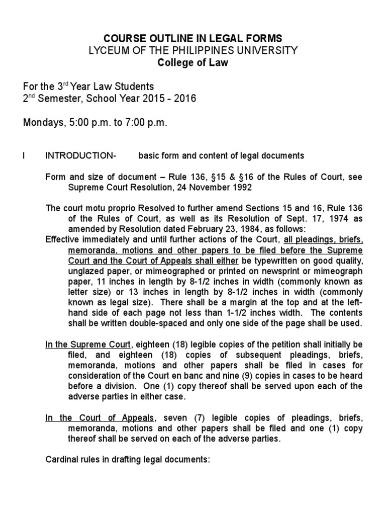 LYCEUM. Course Outline. Legal Forms 2015-2016 | PDF | Law Of Agency ...