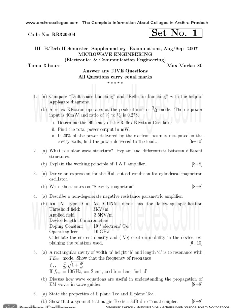 Microwave Engineering Exam Questions | PDF | Amplifier | Microwave