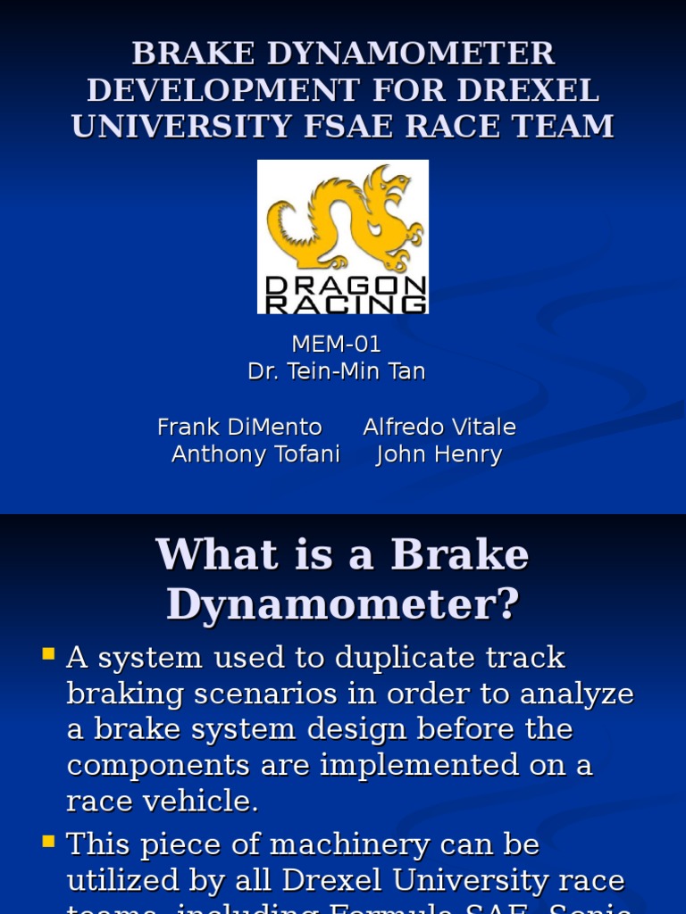 Brake Dynamometer Development For Drexel University Fsae Race Team ...