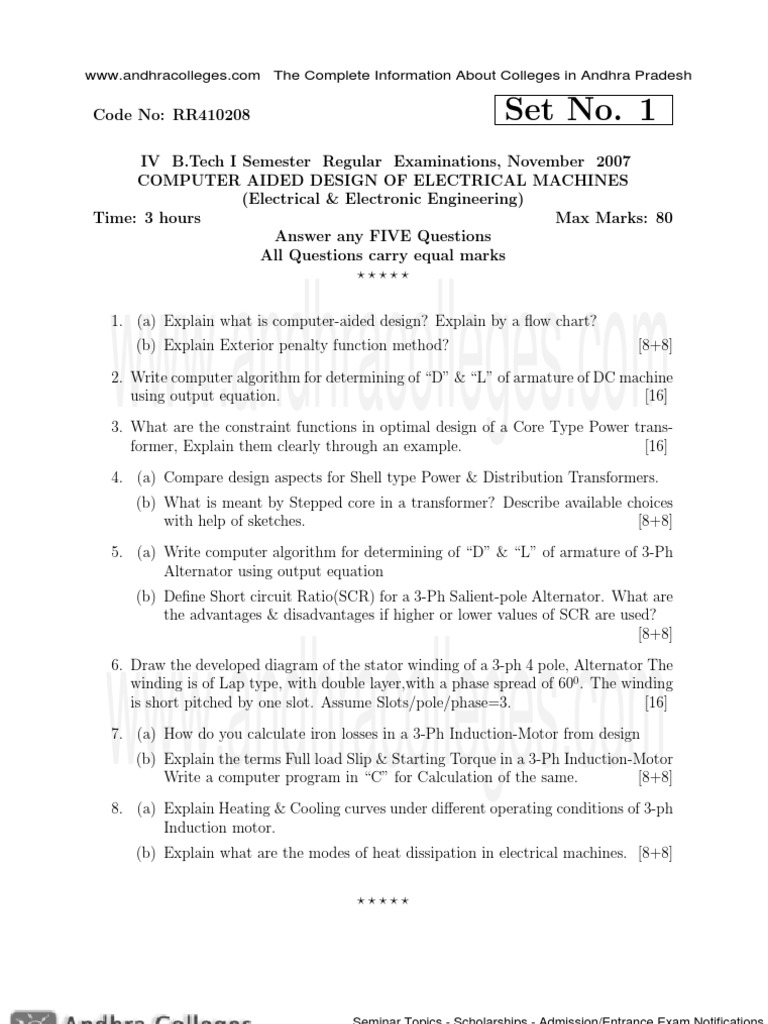07 Rr410208 Computer Aided Design of Electrical Machines | PDF ...