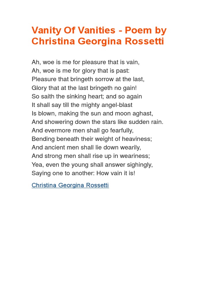 Vanity of Vanities - Poem by Christina Georgina Rossetti | PDF