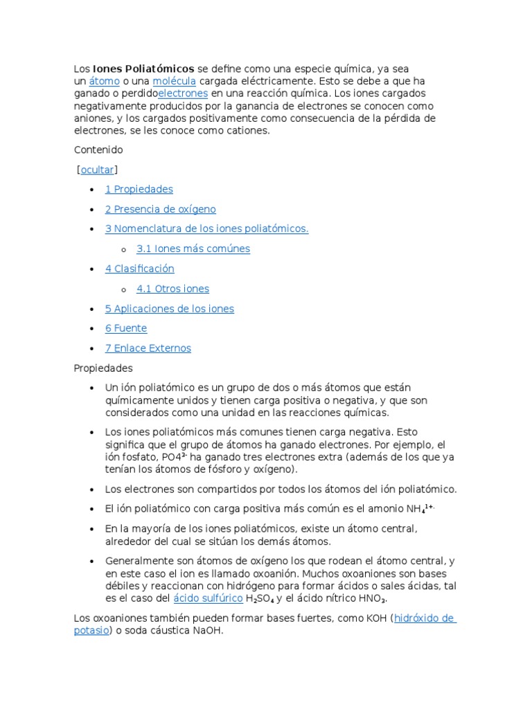 Iones Poliatomicos | PDF | Ion | Sustancias químicas