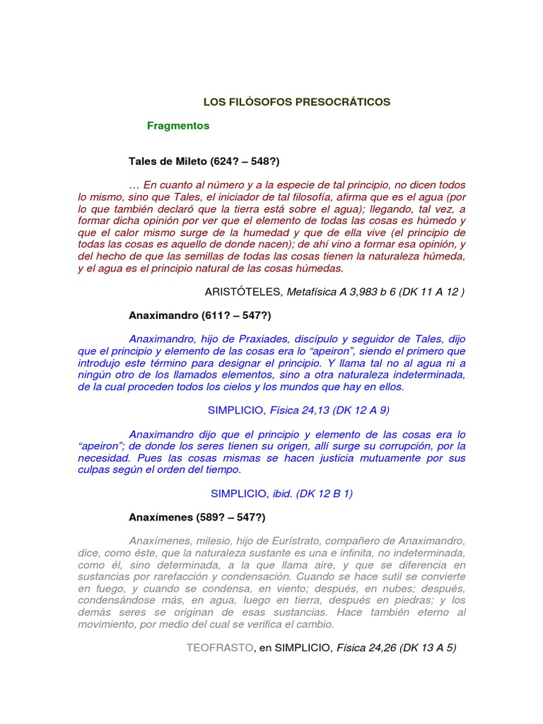 Los Filosofos Presocraticos (Fragmentos) | PDF | Metafísica | Science