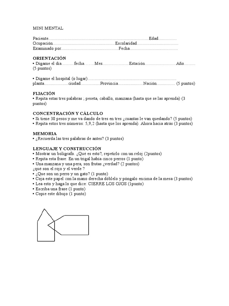 MINI MENTAL Protocolo para Imprimir | PDF | Crecimiento personal y profesional | Relaciones ...