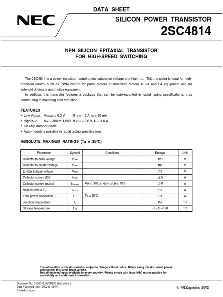 Silicon Power Transistor: Data Sheet | PDF | Transistor | Quality ...