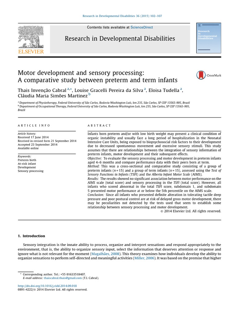 Apunte 3 Motor Development and Sensory Processing - A Comparative Study ...